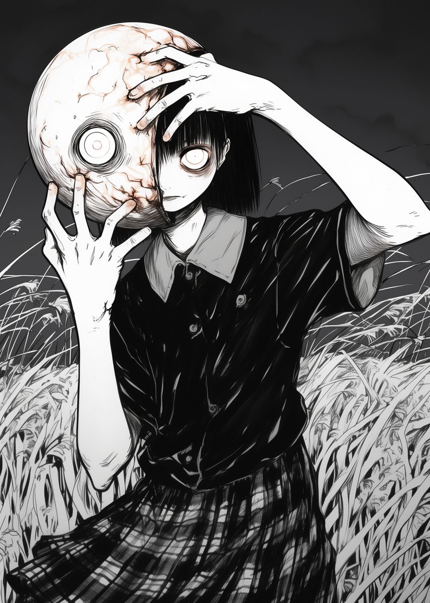 'Horror Anime Girl with Mask' Poster, picture, metal print, paint by ...