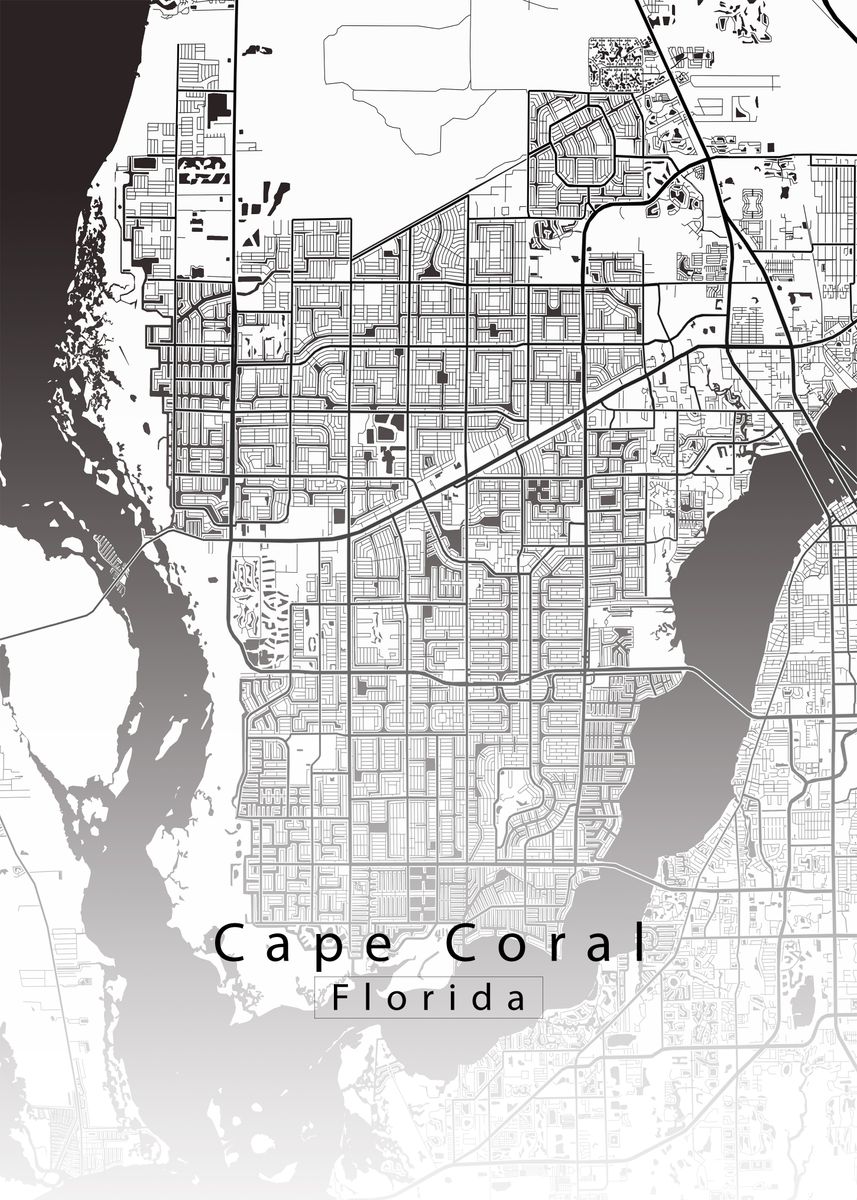 'Cape Coral Florida Map' Poster, picture, metal print, paint by Mapique ...