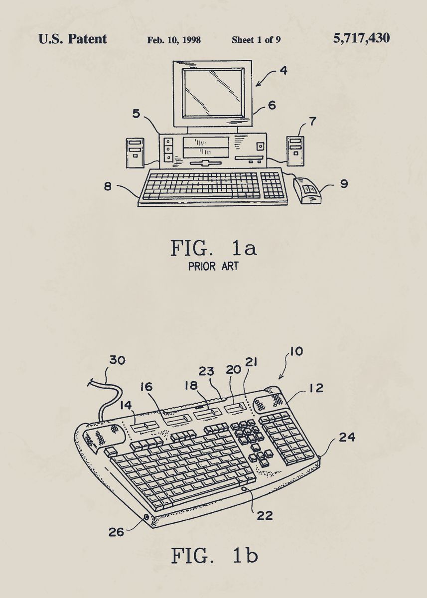 'Computer Keyboard Patent' Poster, picture, metal print, paint by ...
