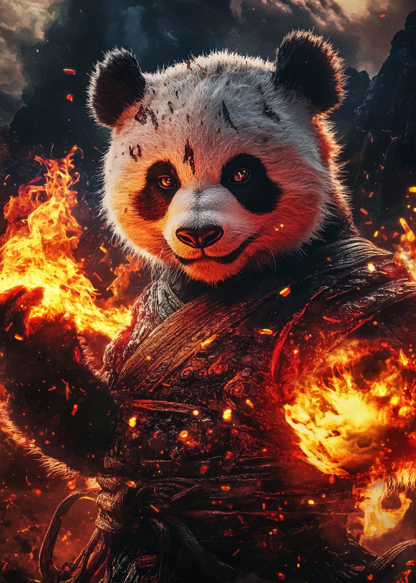 'Fiery Panda Warrior' Poster, picture, metal print, paint by Lyon Mysha | Displate