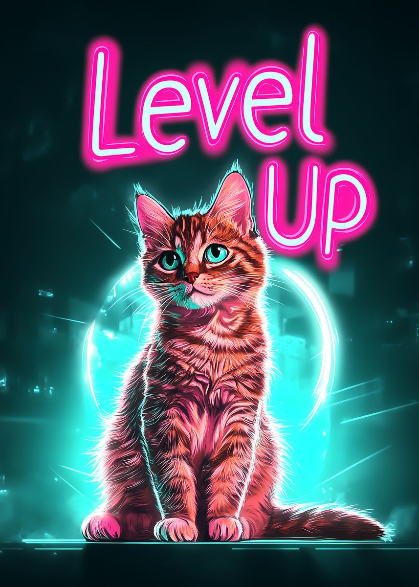 'Level Up Cat' Poster, picture, metal print, paint by Spooky Blob ...