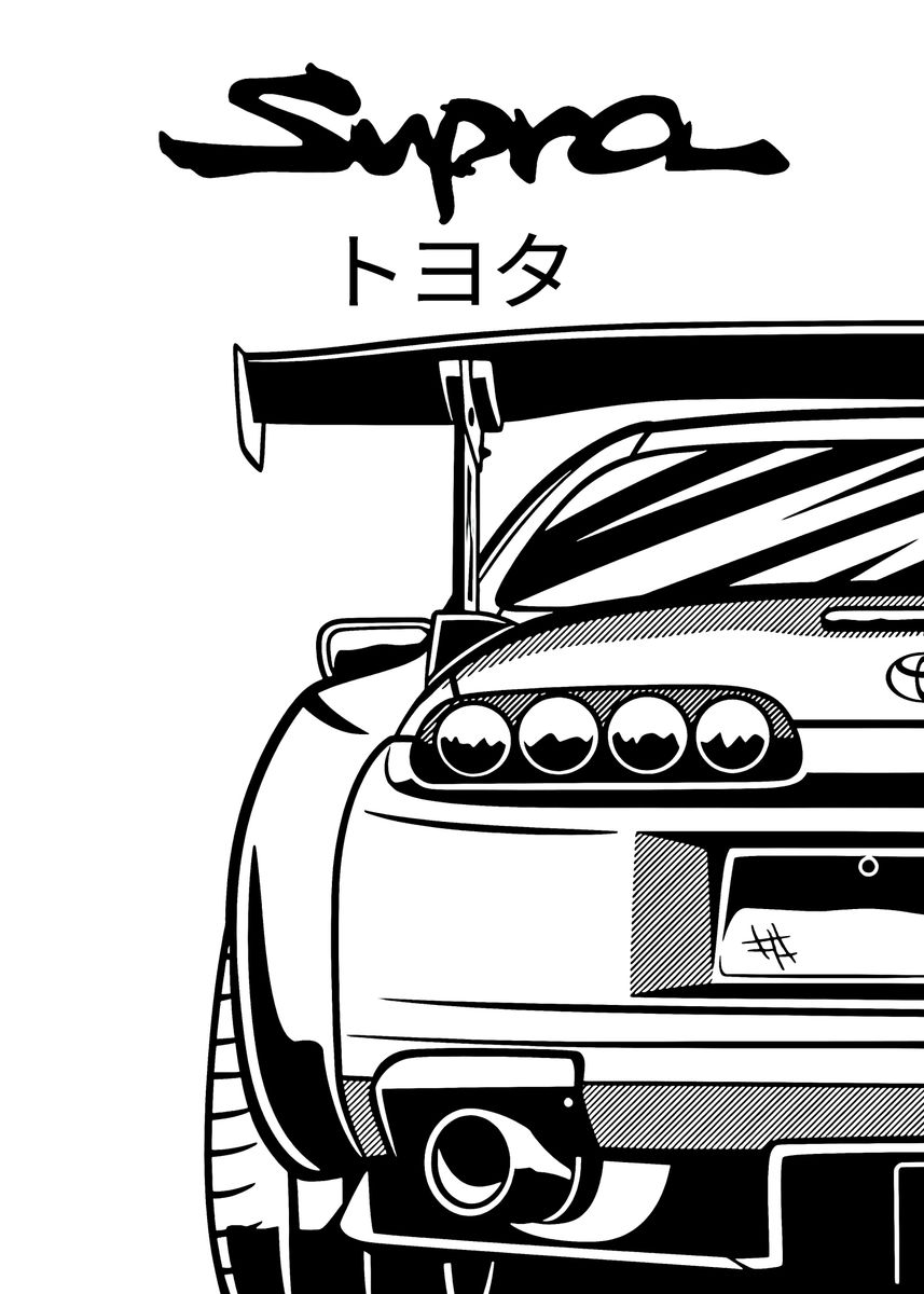 'Toyota Supra Black and White' Poster, picture, metal print, paint by ...
