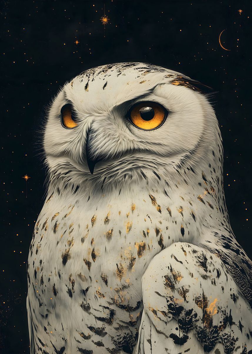 'Snowy Owl Night Portrait' Poster, picture, metal print, paint by ...
