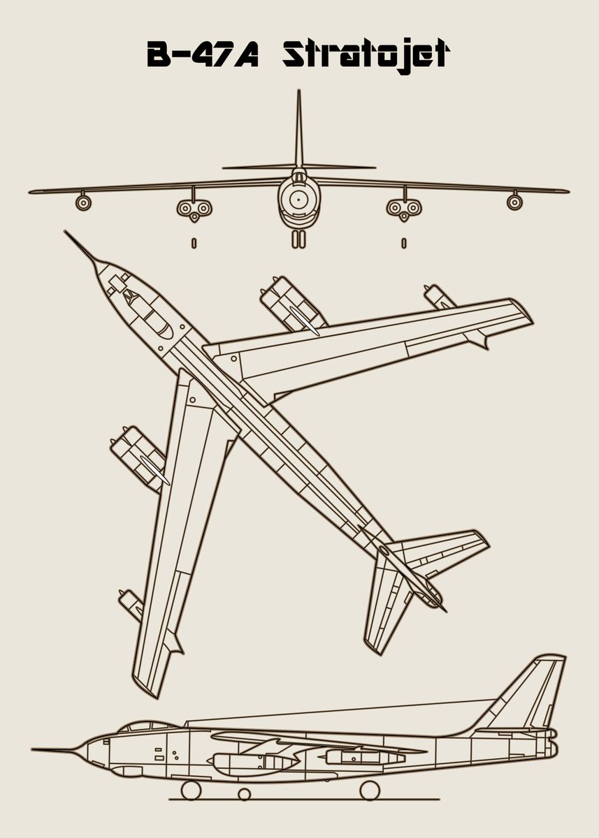 'B-47A Stratojet Airplane Blueprint' Poster, picture, metal print ...