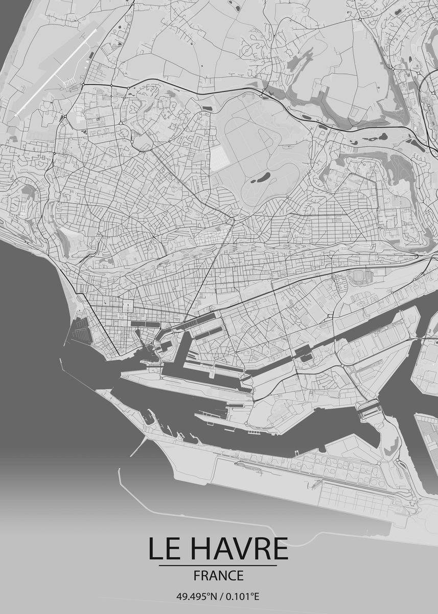 'Le Havre France Light Grey City Map' Poster, picture, metal print ...