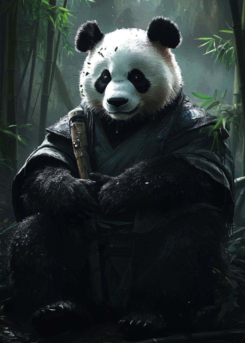'Panda Warrior' Poster, picture, metal print, paint by Lyon Mysha | Displate
