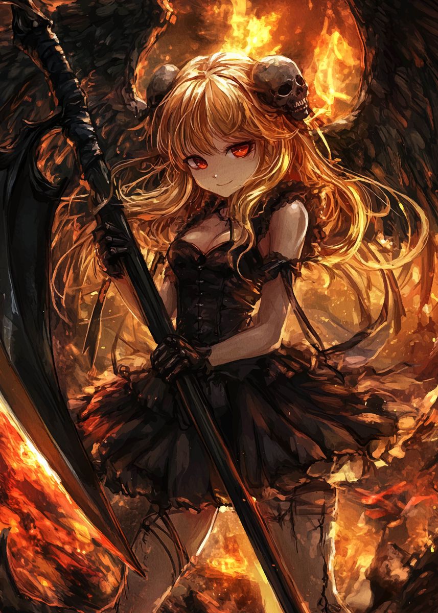 'Fiery Angel with Scythe' Poster, picture, metal print, paint by ...