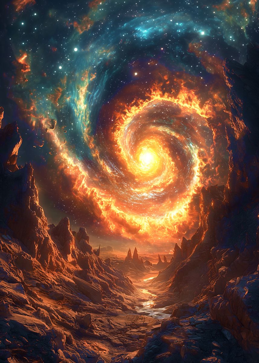 'Fiery Galaxy Cosmic Fire space' Poster, picture, metal print, paint by ...