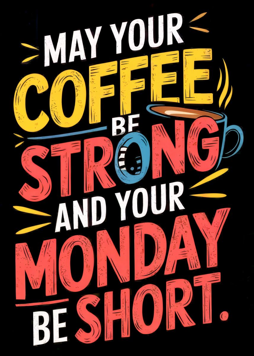 'Strong Coffee, Short Monday' Poster, picture, metal print, paint by ...