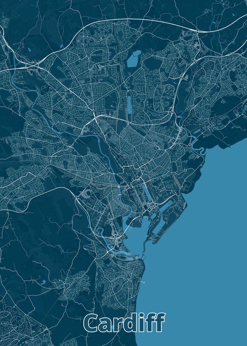 'Cardiff City Map' Poster, picture, metal print, paint by Sam Kal ...