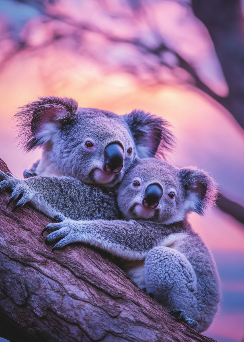 'Koala Hug at Sunset' Poster, picture, metal print, paint by Oliver Qo ...