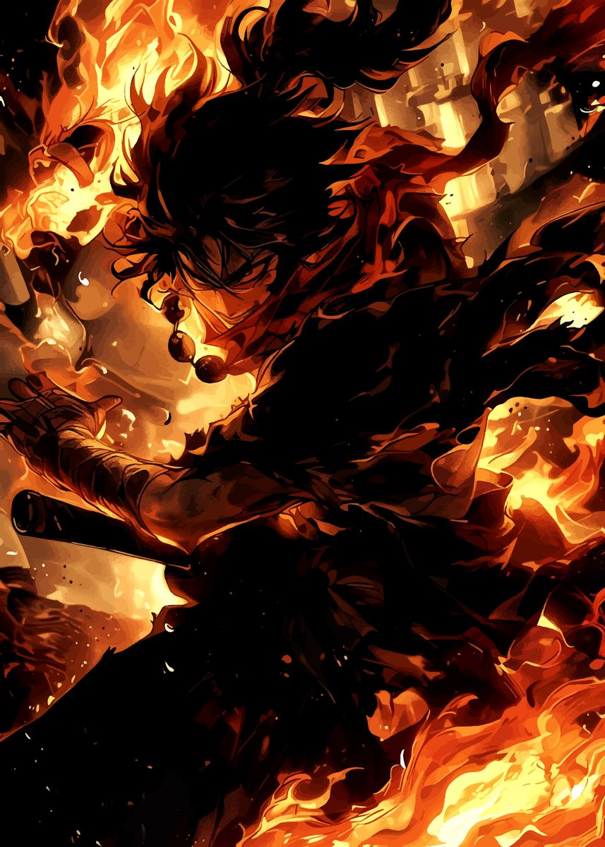 'Fiery Anime Warrior' Poster, picture, metal print, paint by brush ...