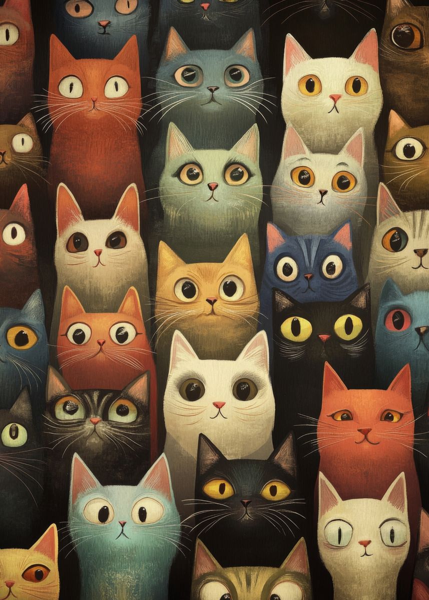 'Cat Crowd' Poster, picture, metal print, paint by Byrdyak | Displate