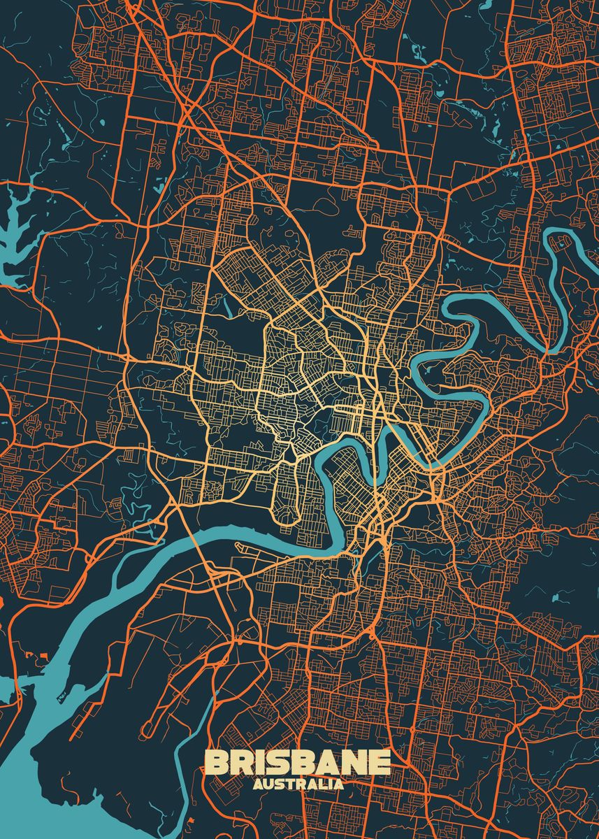 'Brisbane City Map' Poster, picture, metal print, paint by Ibrohim ...