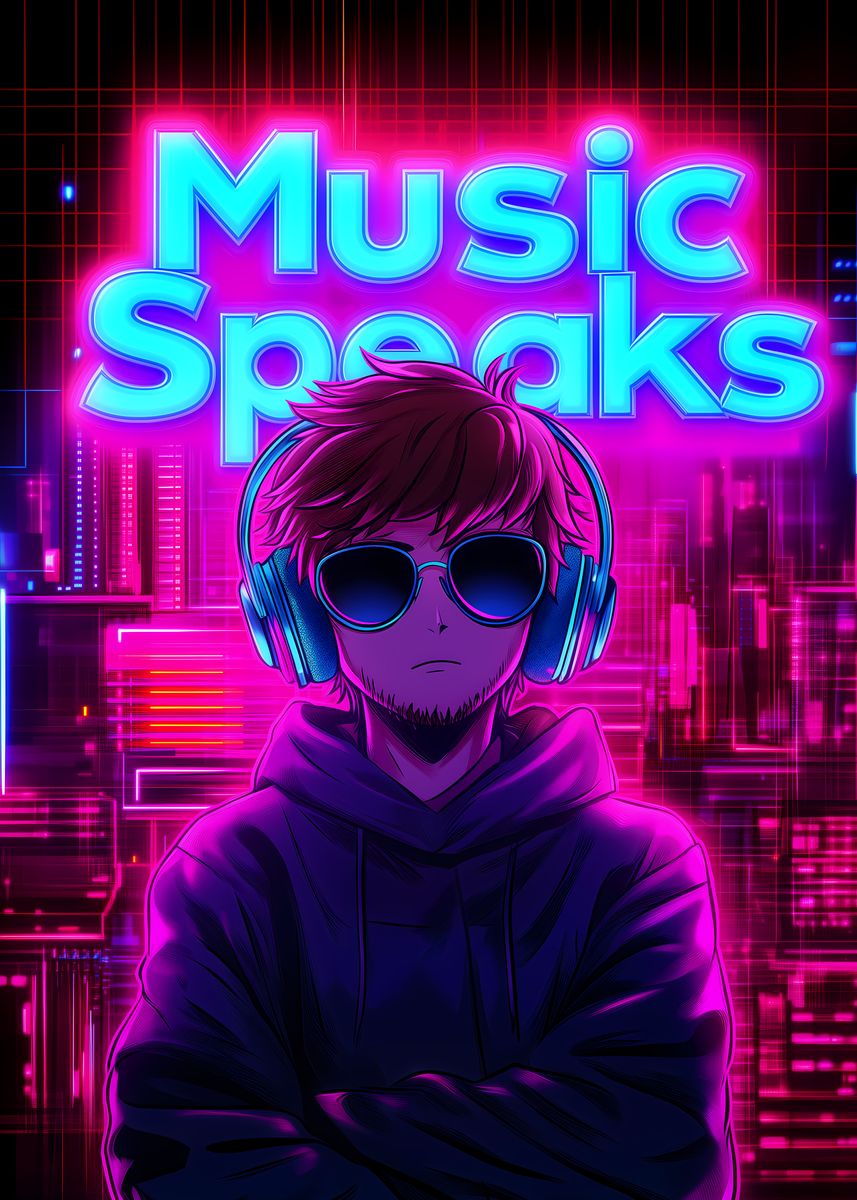 'Music Speaks Neon Art' Poster, picture, metal print, paint by Spooky ...