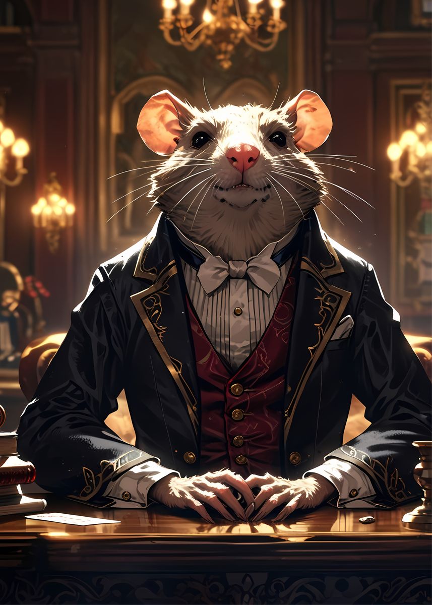 'Rat in Suit' Poster, picture, metal print, paint by Rimaruu art | Displate