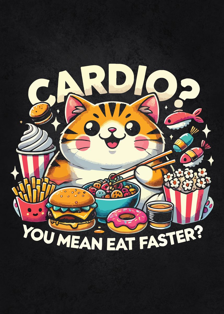 'Cardio? You Mean Eat Faster? Funny Cat' Poster, picture, metal print ...