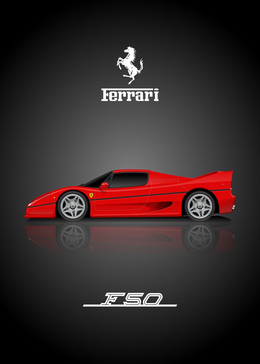 'Ferrari F50 Automotive Print' Poster, picture, metal print, paint by ...