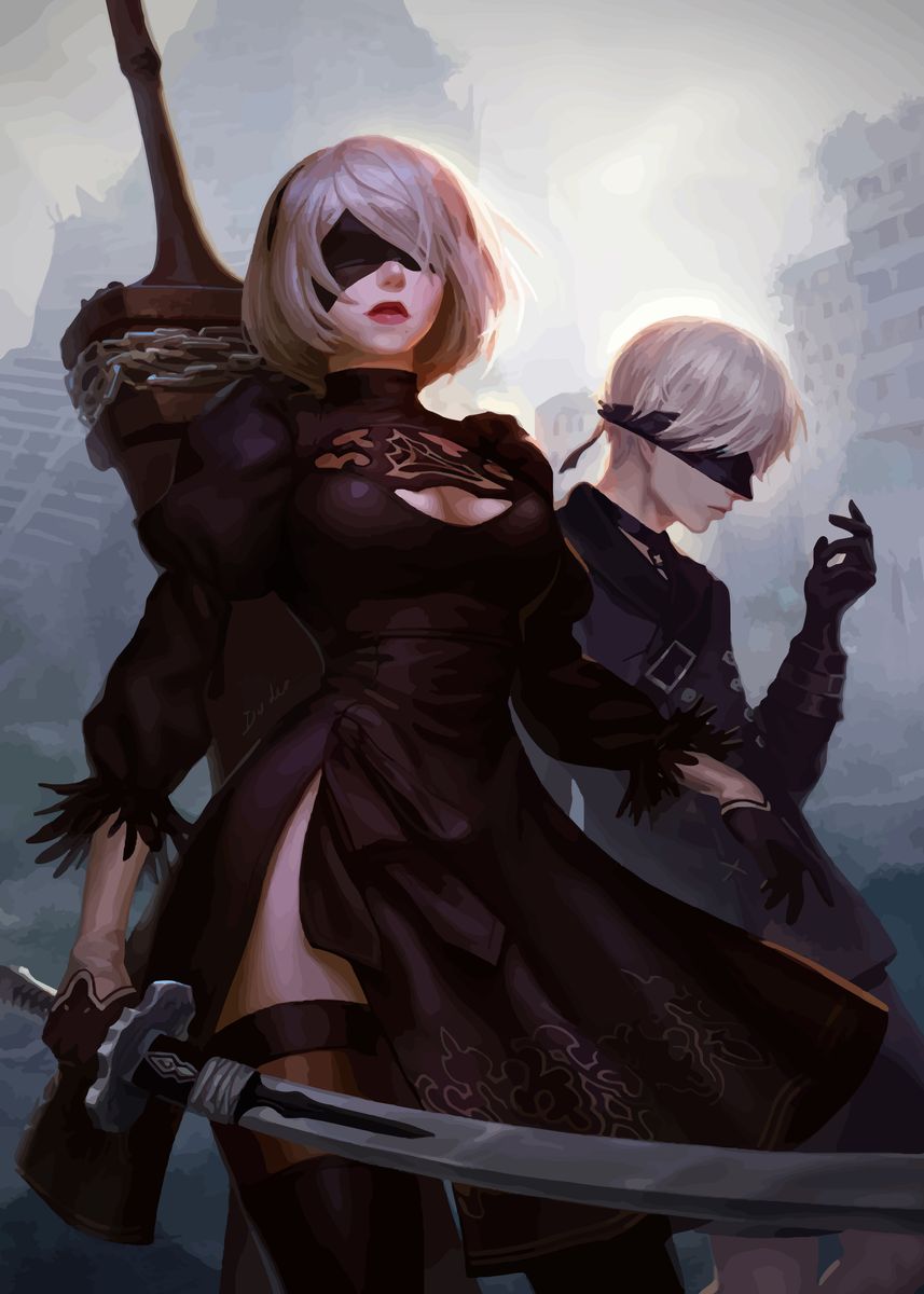 '2B and 9S Nier Automata' Poster, picture, metal print, paint by ...