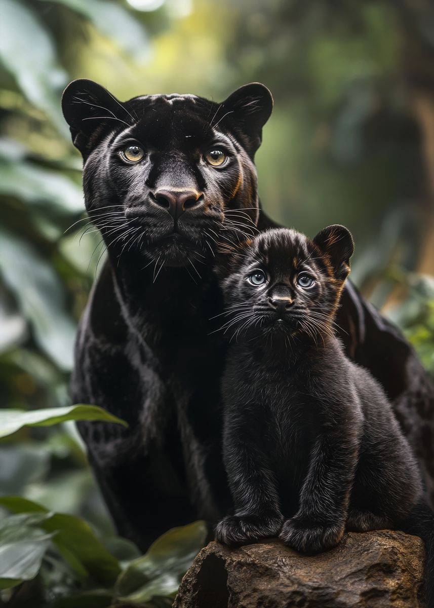 'Black Panther and Cub' Poster, picture, metal print, paint by Kai ...