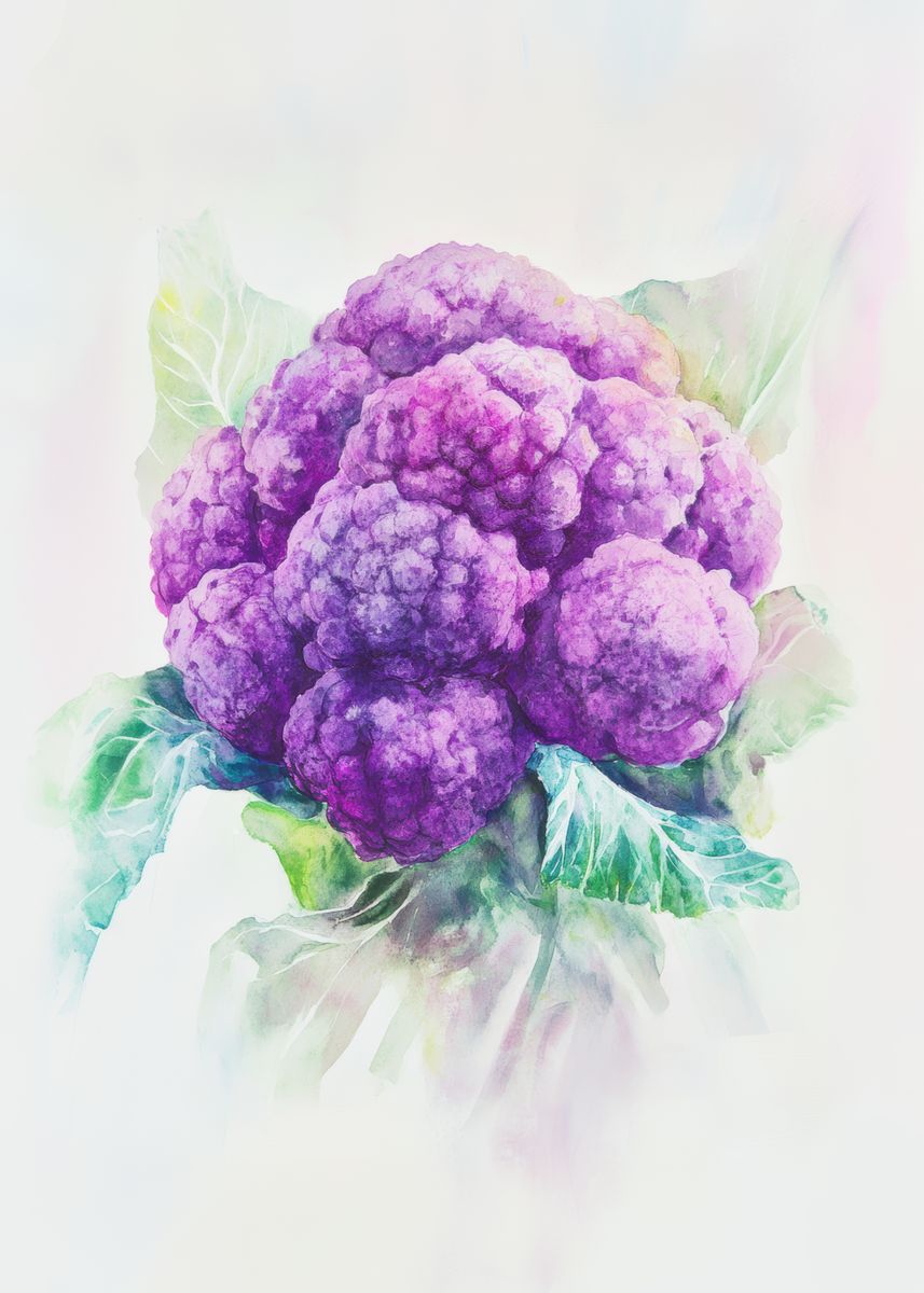 'Purple Cauliflower Watercolor' Poster, picture, metal print, paint by ...