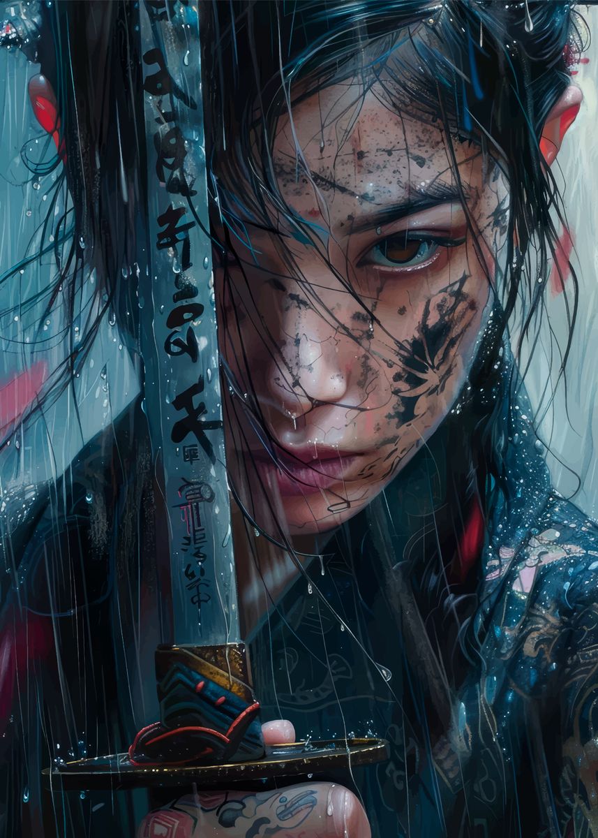 'Rain-Soaked Samurai' Poster, picture, metal print, paint by joseamura ...