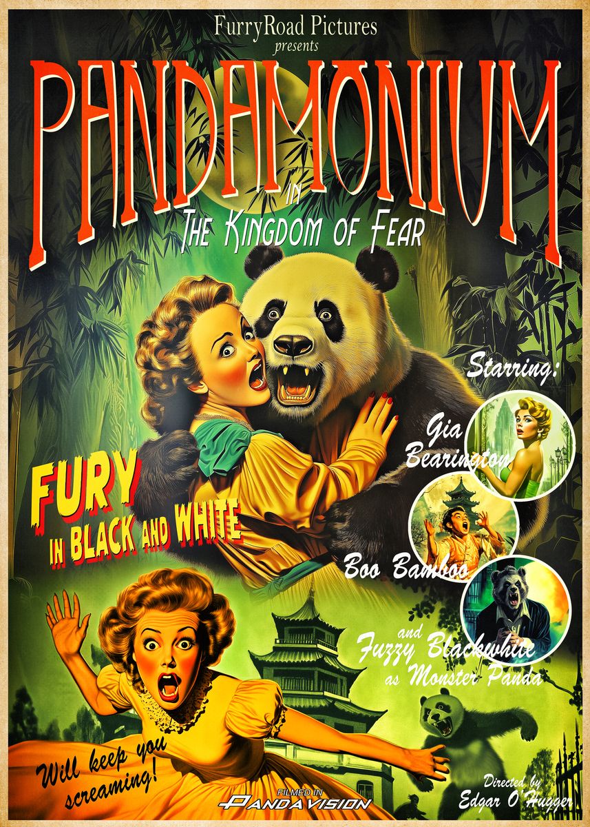 'Panda Horror Movie Poster' Poster, picture, metal print, paint by ...