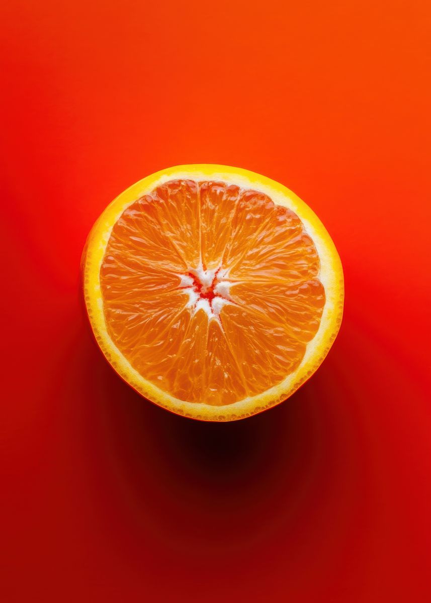 'Orange Slice on Red' Poster, picture, metal print, paint by Ryu | Displate
