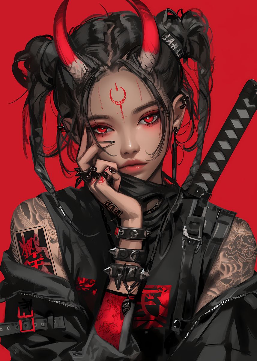 'Red-Eyed Demon Girl' Poster, picture, metal print, paint by ...