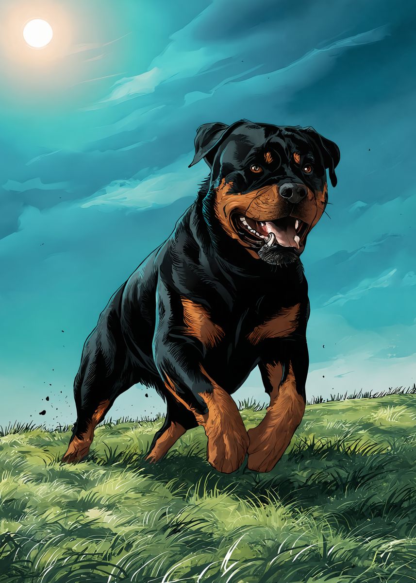'Rottweiler Running' Poster, picture, metal print, paint by Krzysztof ...