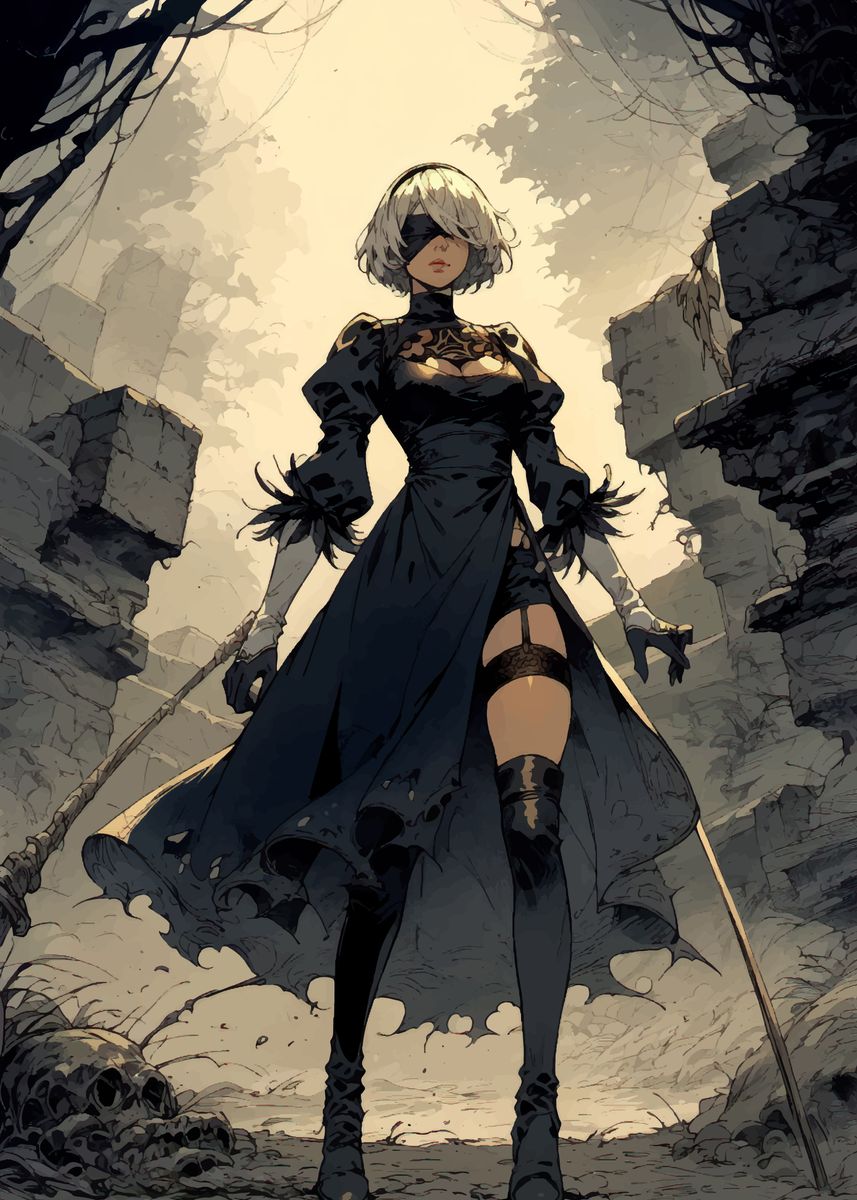 '2B Nier Automata Artwork' Poster, picture, metal print, paint by seven ...
