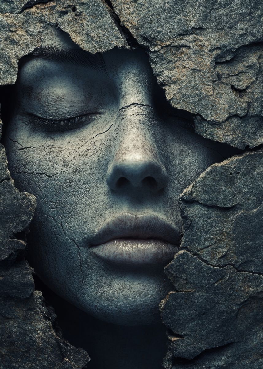 'Face Emerging from Stone' Poster, picture, metal print, paint by ...