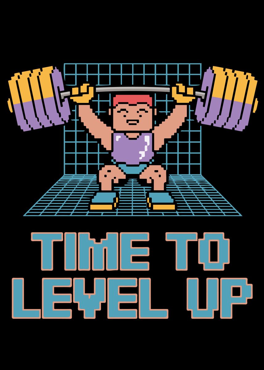 'Level Up Gym Gamer Motivation' Poster, picture, metal print, paint by ...