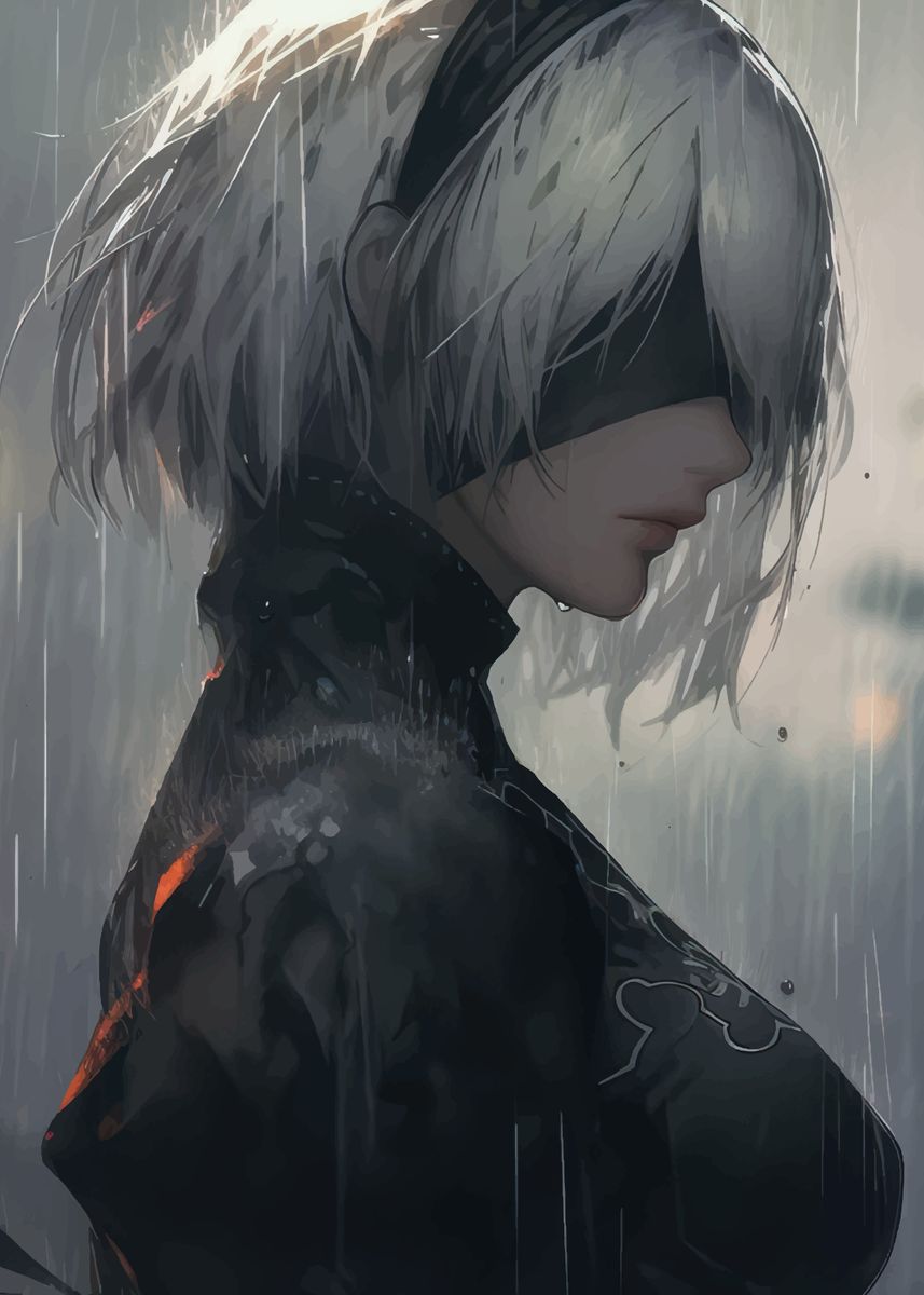 '2B Rain nier automata' Poster, picture, metal print, paint by kenjou ...