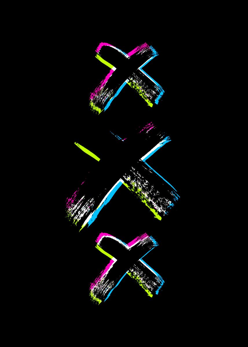 'Neon Crosses Abstract Art' Poster, picture, metal print, paint by ...