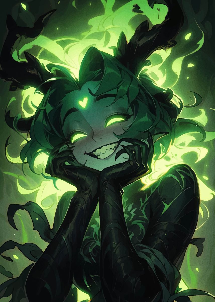 'Green-Haired Fae with Antlers' Poster, picture, metal print, paint by ...