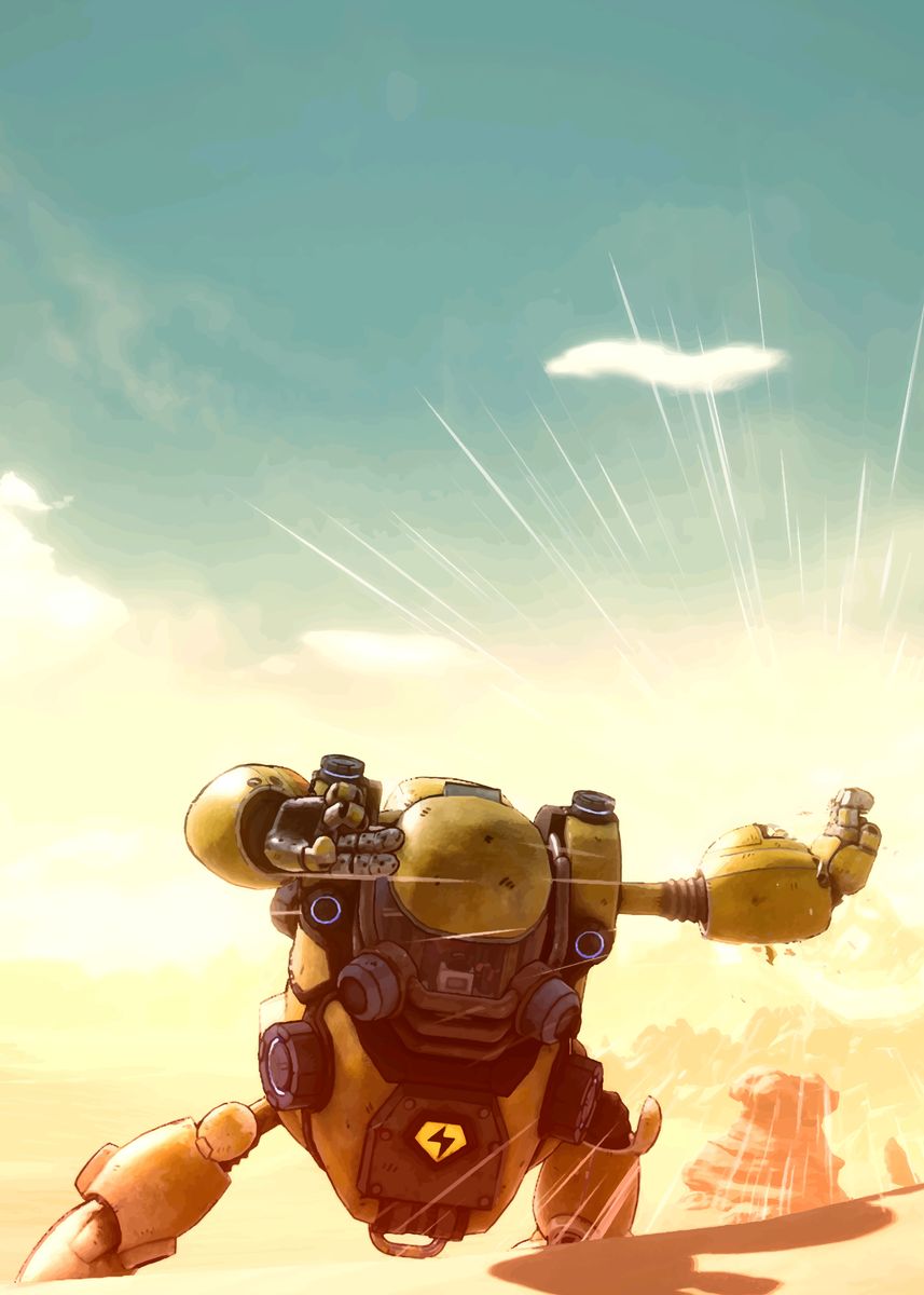 'Yellow Mech in Desert' Poster, picture, metal print, paint by K Goreng ...