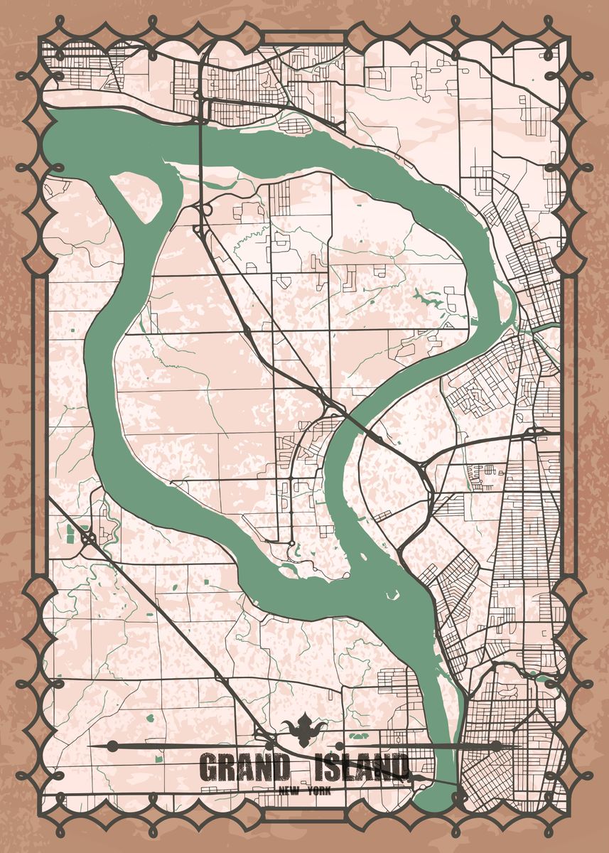 'Grand Island, New York Map' Poster, picture, metal print, paint by DE ...