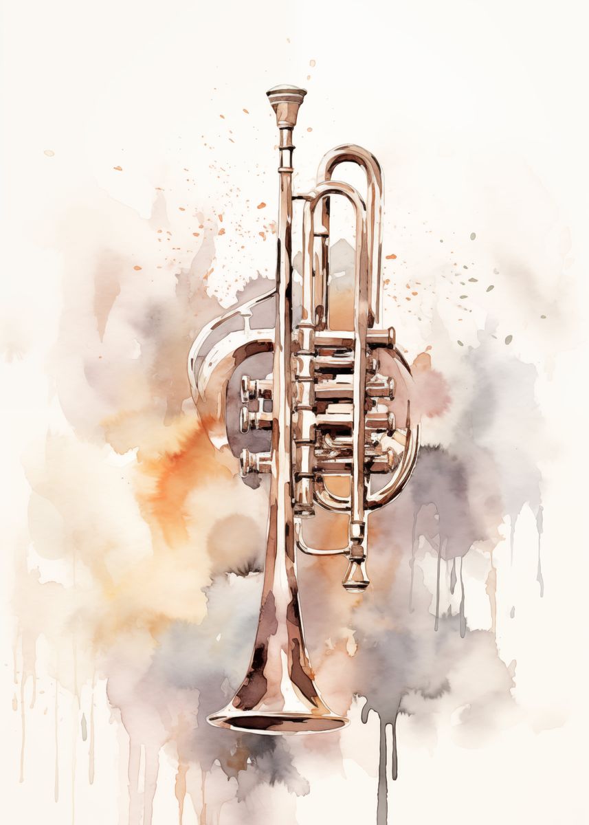 'Watercolor Trumpet' Poster, picture, metal print, paint by sanoi ...