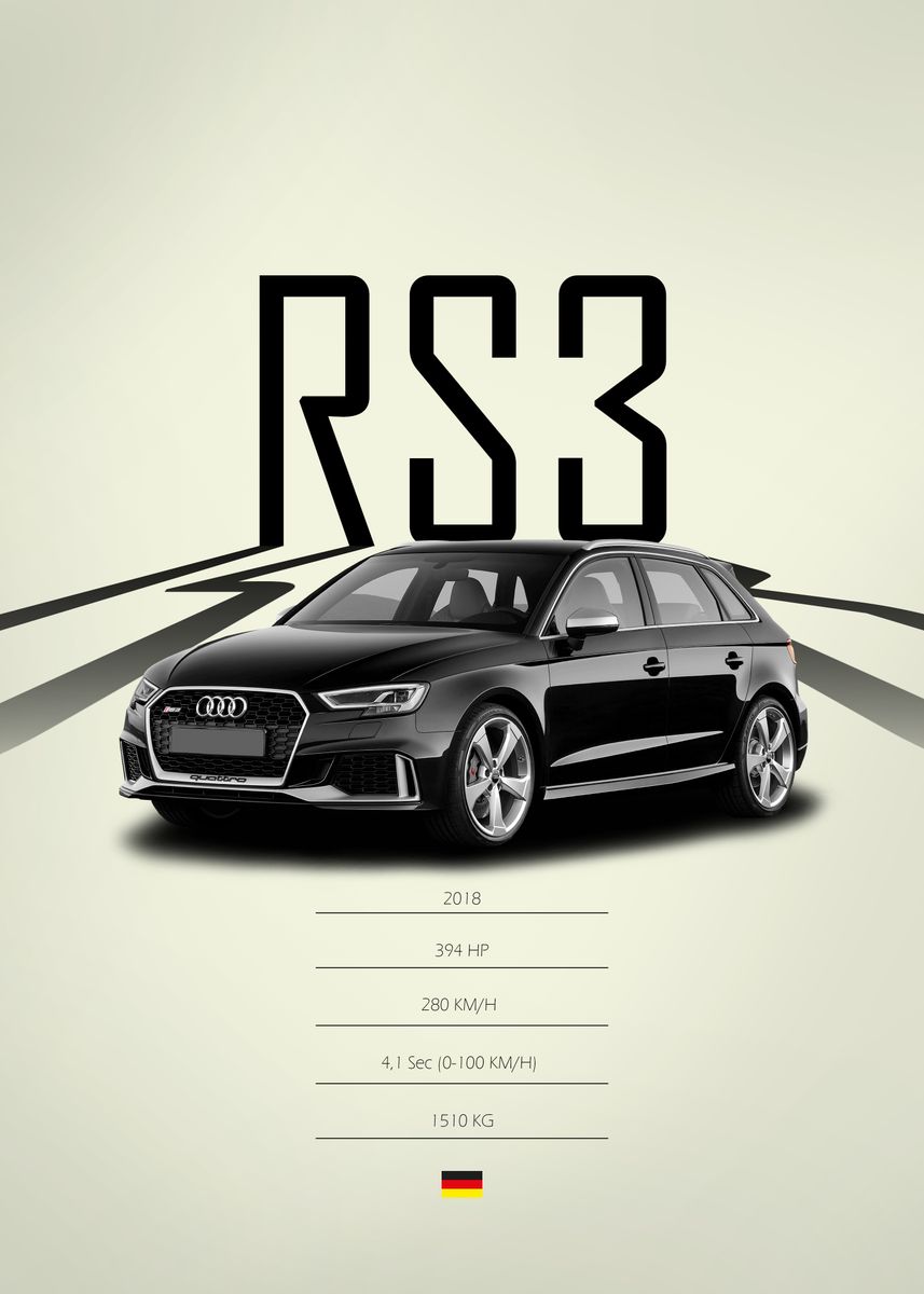 'Black 2018 Audi RS3' Poster, picture, metal print, paint by ...