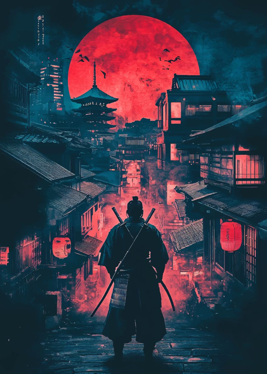 'Samurai Under Blood Moon' Poster, picture, metal print, paint by gooD ...