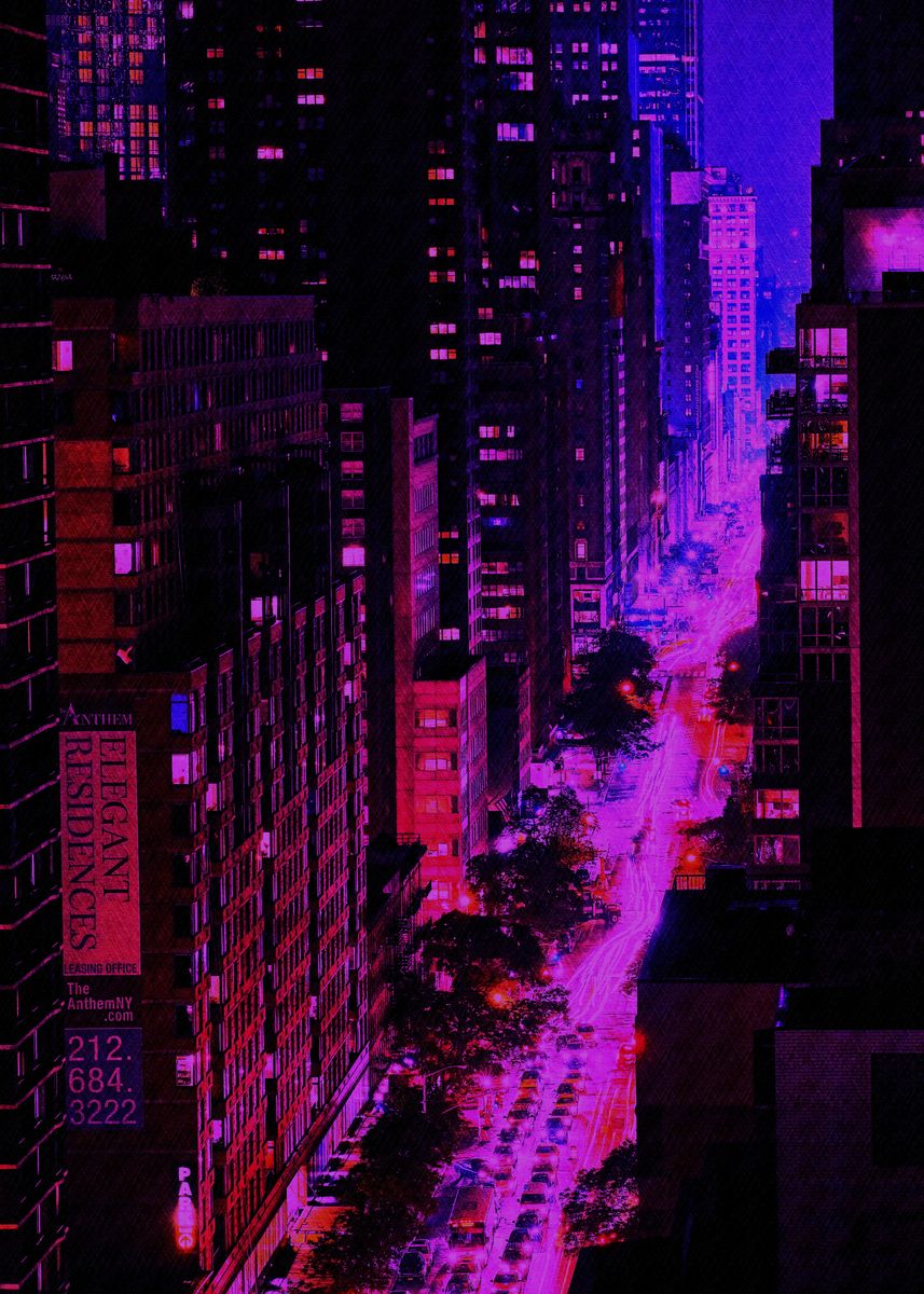 'Neon Cityscape at Night' Poster, picture, metal print, paint by Matrix ...