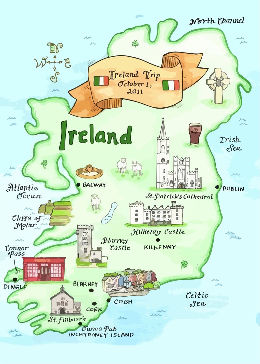 'Ireland Travel Map' Poster, picture, metal print, paint by Christian ...