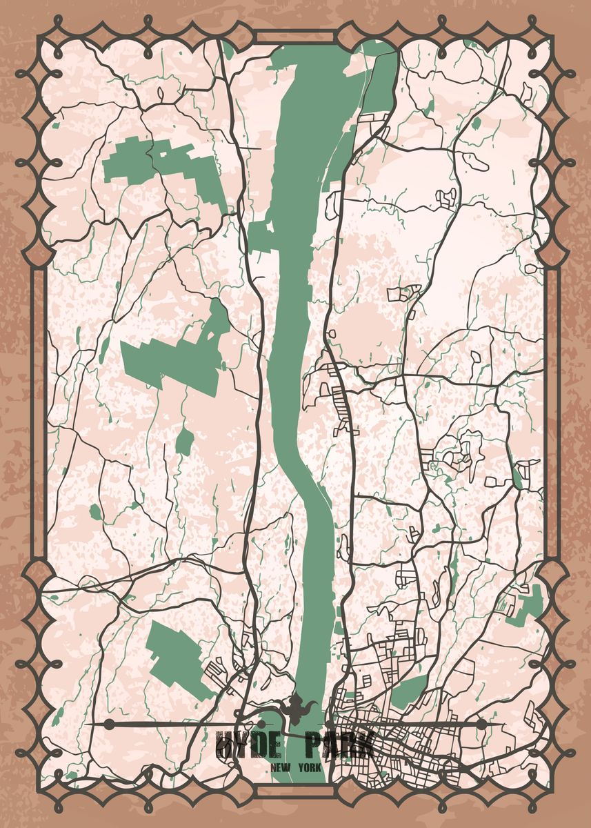 'Hyde Park, New York Map' Poster, picture, metal print, paint by DE ...