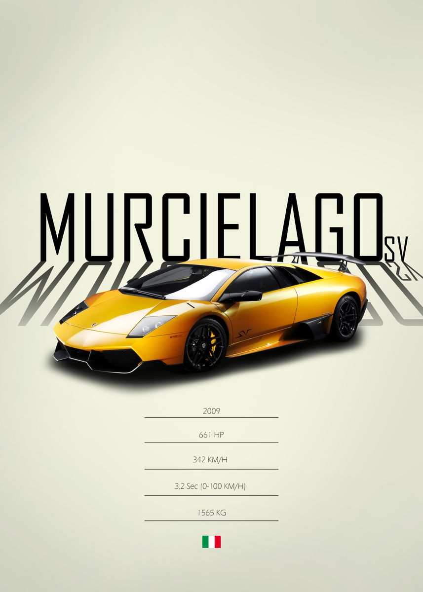 'Yellow 2009 Lamborghini Murciélago SV' Poster, picture, metal print ...