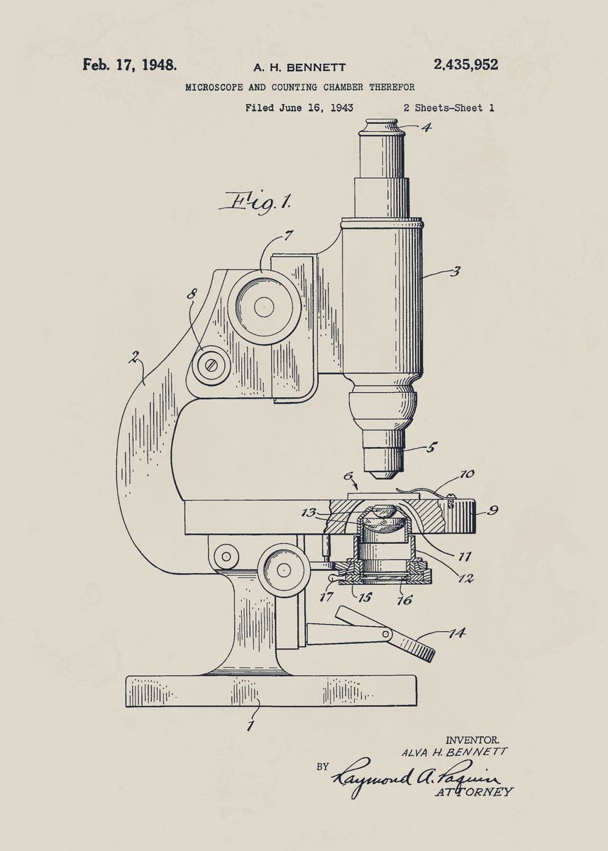 'Microscope Patent Drawing' Poster, picture, metal print, paint by ...