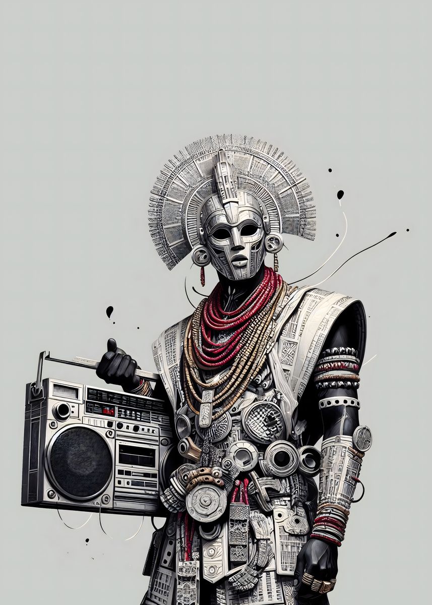 'West African Warrior with Boombox' Poster, picture, metal print, paint ...