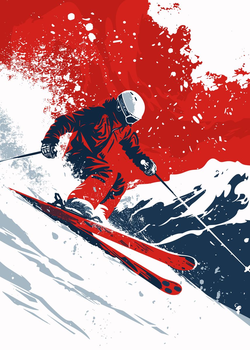'Ski Skiing' Poster, picture, metal print, paint by Mesh | Displate