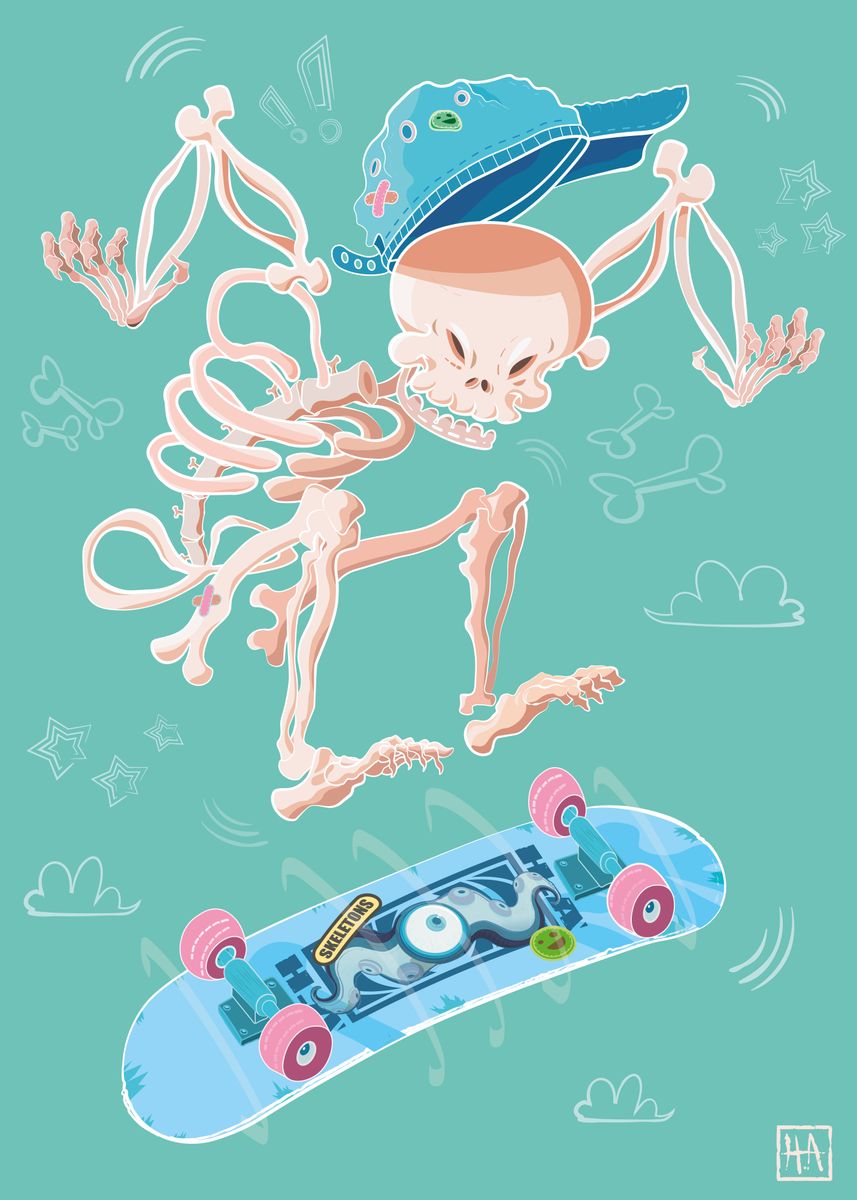 'Skeleton Skateboarding !' Poster, picture, metal print, paint by HA ...