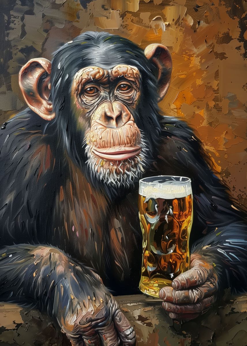 'Beer Drinking Monkey' Poster, picture, metal print, paint by Frank ...